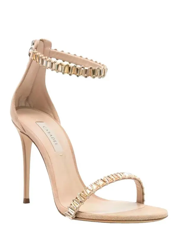 Casadei Crystal-embellished Suede Sandals - Neutrals
