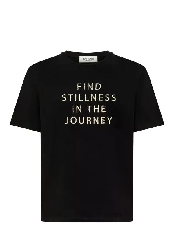 LANEUS Slogan-embroidered T-shirt - Black