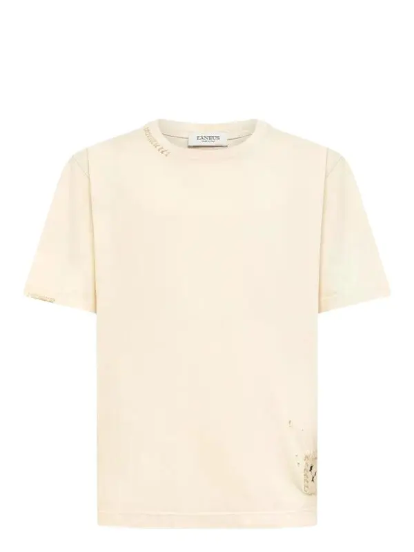 LANEUS Distressed Boxy-fit T-shirt - Neutrals