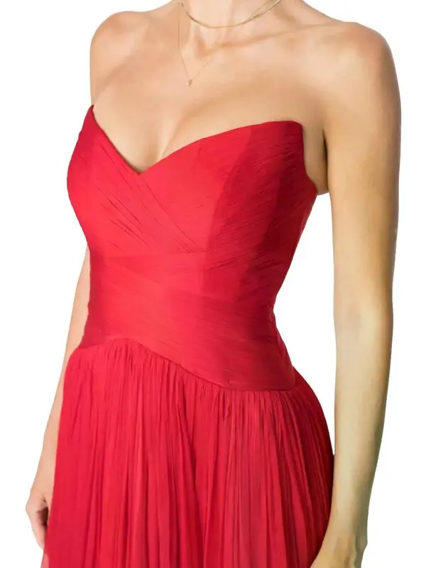 M.MARQUISE Viviene Pleated Silk Maxi Dress - Red