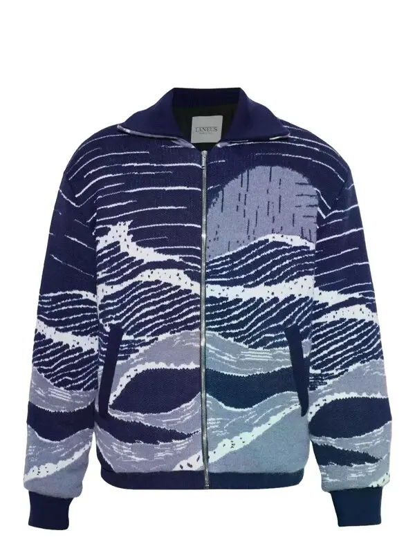 LANEUS Zip-up Cardigan - Blue