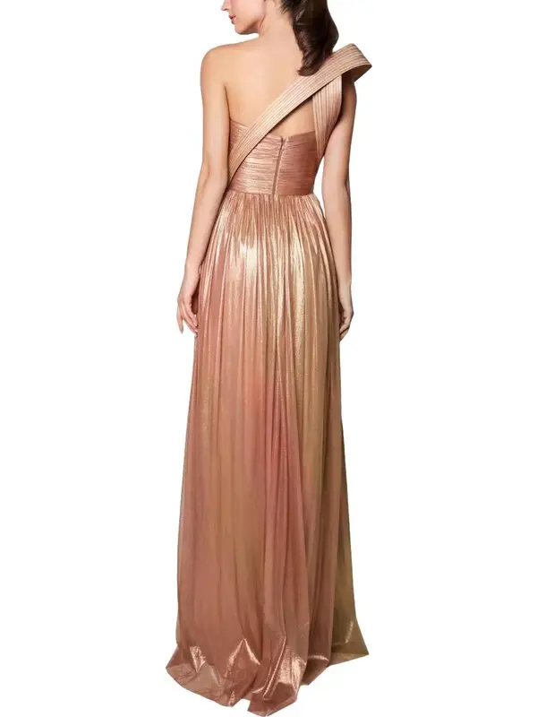 IMROSKA Thalia One-shoulder Pleated Maxi Dress - Brown