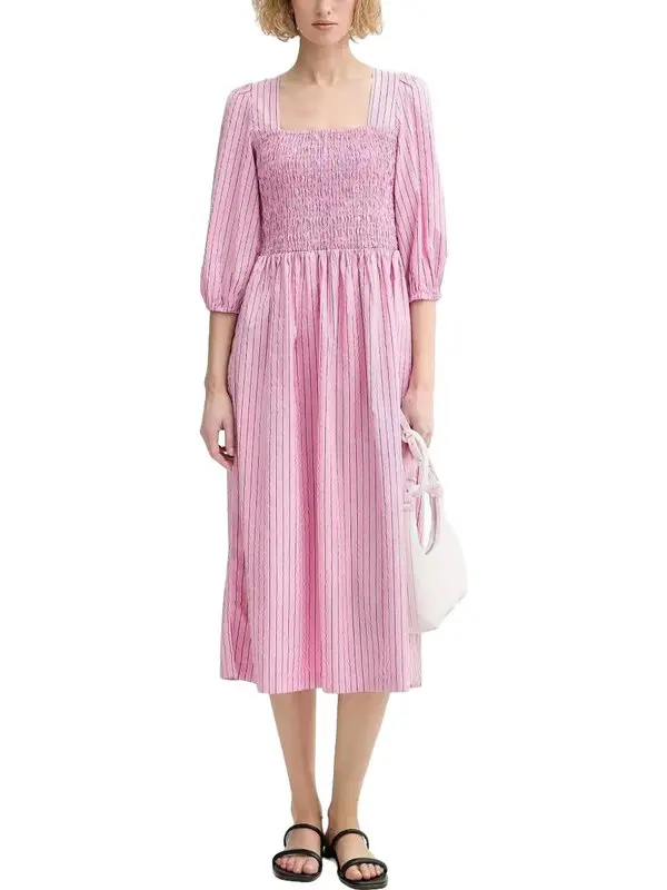 Marc O'polo Striped Shirred Midi Dress - Pink