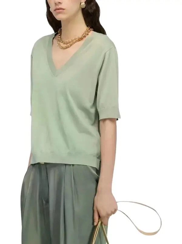 SEMICOUTURE V-neck Short-sleeved Sweater - Green