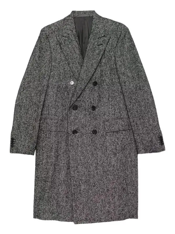 Caruso Herringbone-pattern Double-breasted Coat - Grey