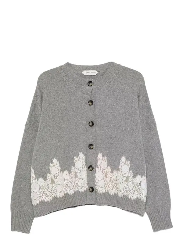 Alberta Ferretti Lace-trim Cardigan - Grey