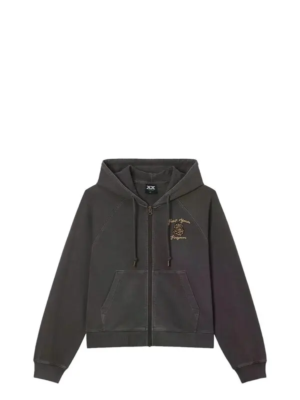 FINGERCROXX Logo-embroidered Zip-up Hoodie - Grey