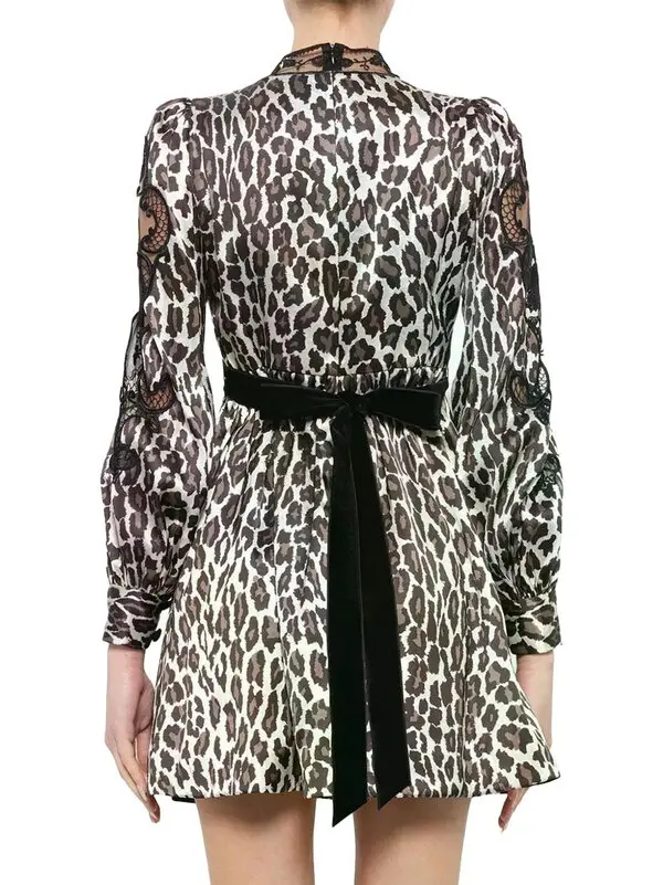 Marc Jacobs Leopard-print Lace-panel Minidress - Neutrals