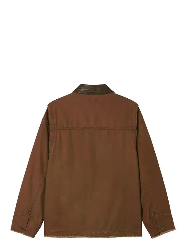Izzue Contrast-collar Raw-hem Jacket - Brown