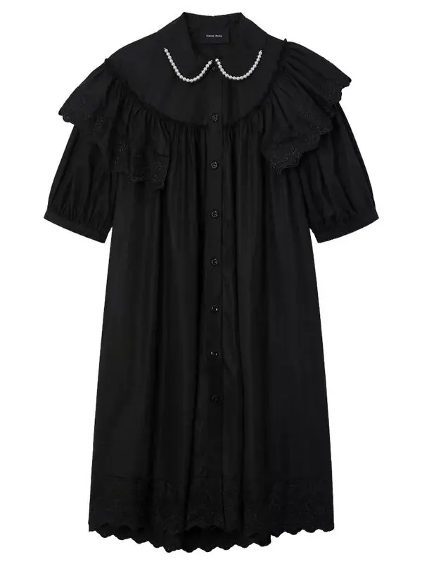 Simone Rocha Pearl-embellished Ruffled Midi Dress - Black