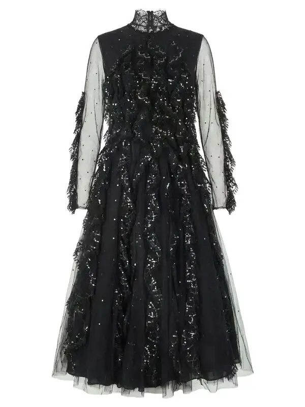 Valentino Garavani Sequin-embellished Ruffled Midi Dress - Black