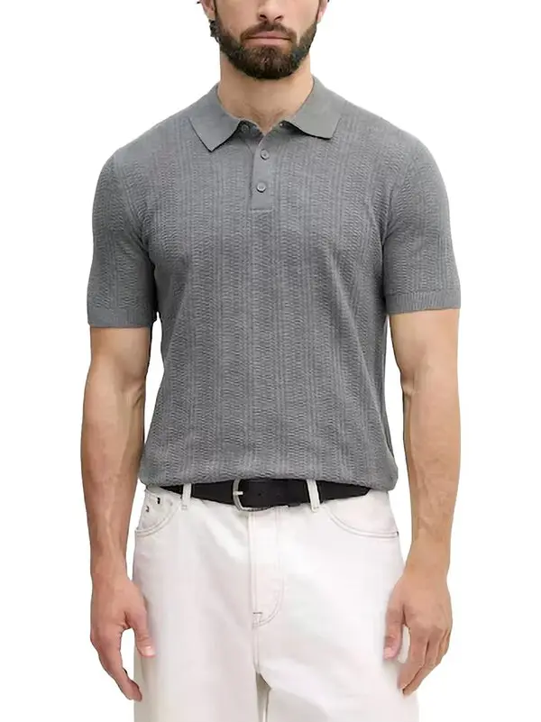 BENETTON Textured-knit Polo Shirt - Grey