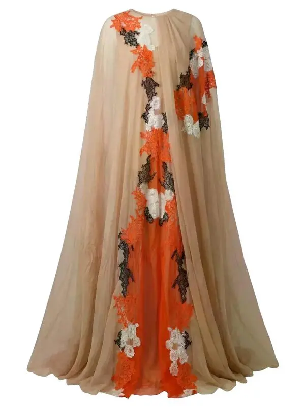 Valentino Garavani Lace-appliqué Floor-length Maxi Dress - Neutrals