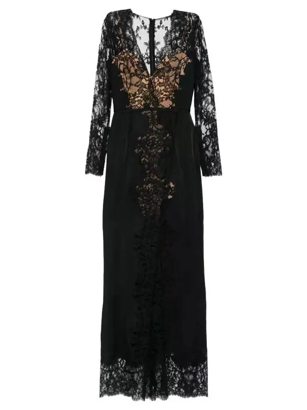 Elie Saab Lace-panelled Floor-length Maxi Dress - Black