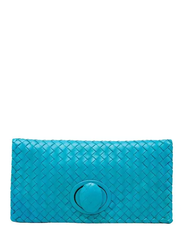 Bottega Veneta 2012-2026 Nappa Intrecciato Turn Lock Clutch Bag - Blue