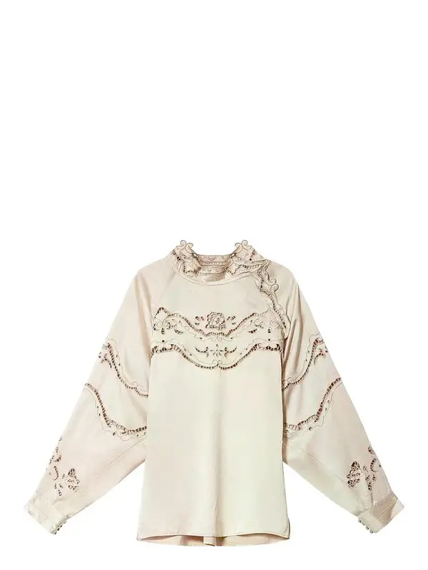 Isabel Marant Étoile Enelia Silk Satin Broderie Anglaise Blouse - Neutrals