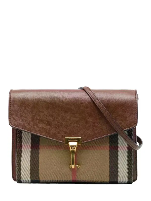 Burberry 2000-2017 Small Leather And House Check Canvas Derby Macken Crossbody Bag - Brown