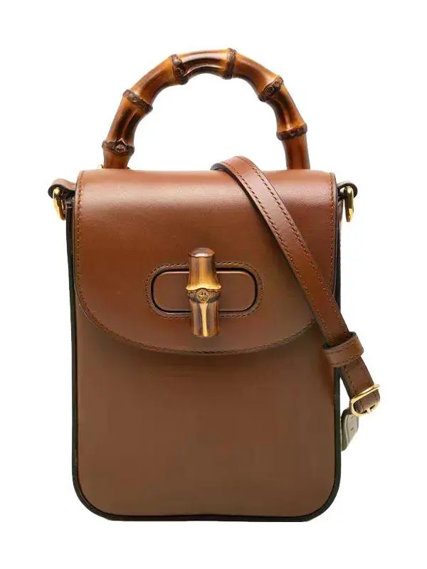 Gucci 2016-2026 Mini Calfskin Bamboo Top Handle Bag Satchel - Brown