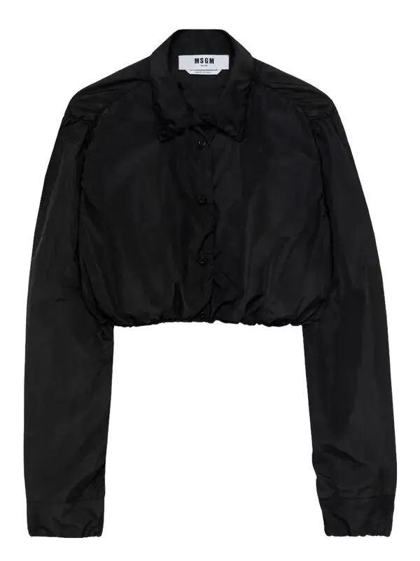 MSGM Cropped Gathered-detail Shirt - Black