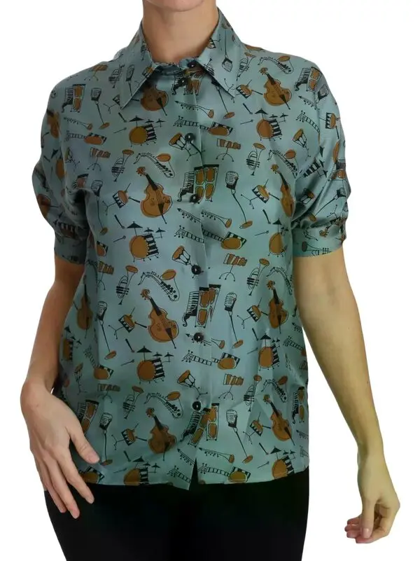 Dolce & Gabbana Musical Instrument-print Silk Shirt - Blue