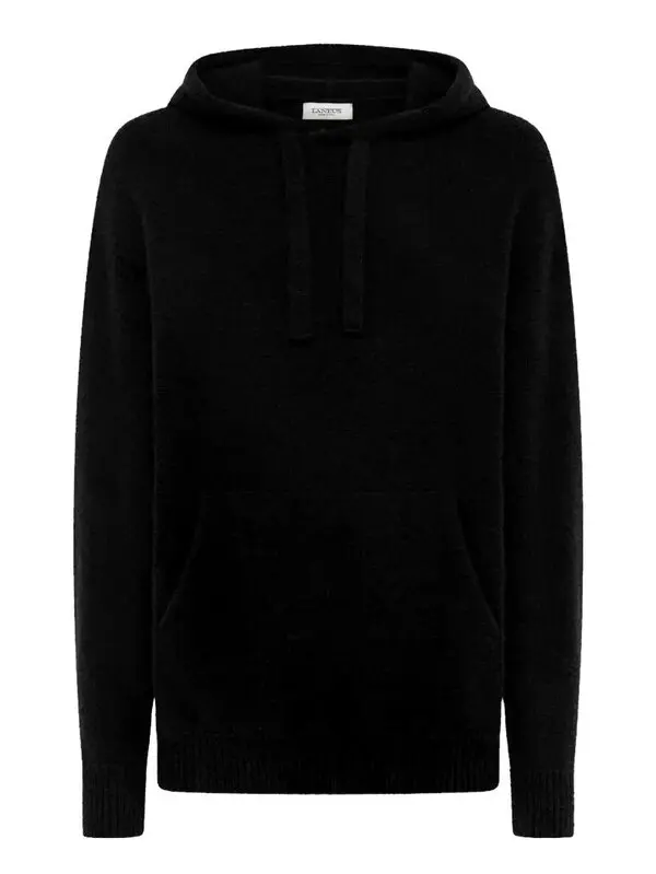 LANEUS Knitted Drawstring Hoodie - Black