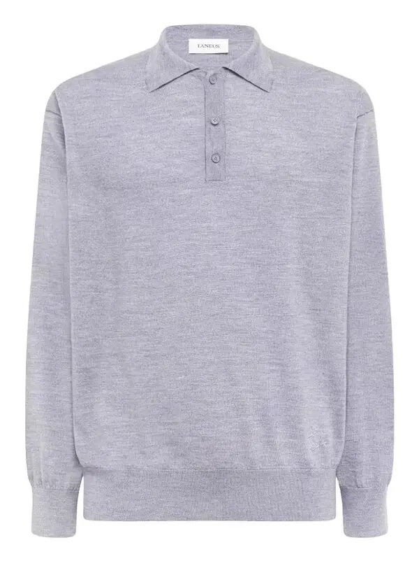 LANEUS Star-embroidered Long-sleeve Polo Shirt - Grey