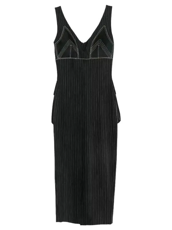 JEAN PAUL GAULTIER 1990s Pinstripe-print Contrast-stitch Dress - Black