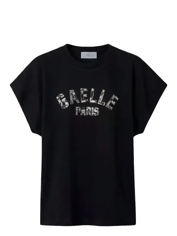 GAELLE PARIS Sequin-embellished Logo T-shirt - Black