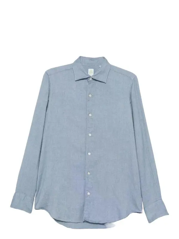 FINAMORE 1925 Herringbone-weave Long-sleeve Shirt - Blue
