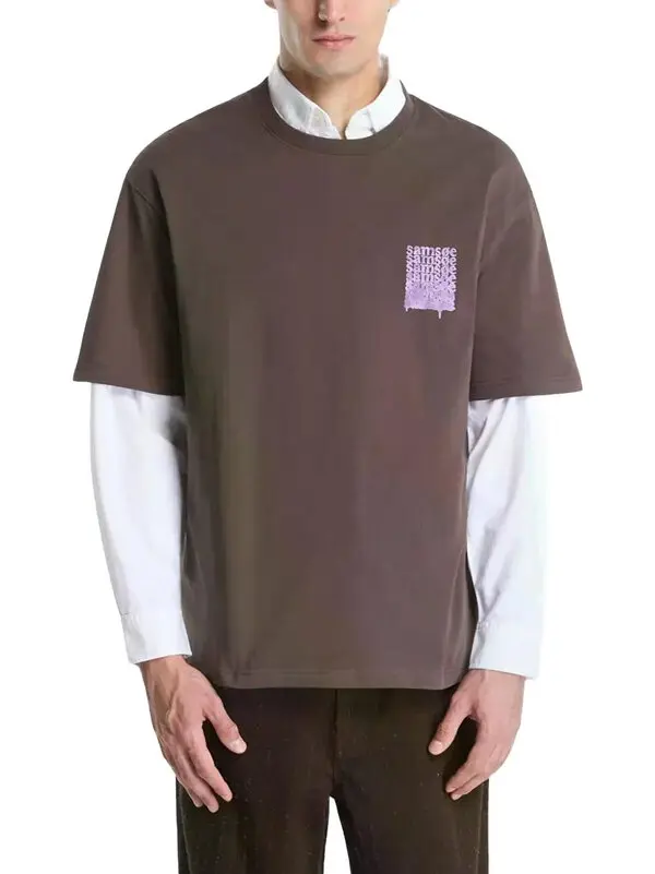 SAMSOE SAMSOE Sasteven Logo-print Slogan-print T-shirt - Brown