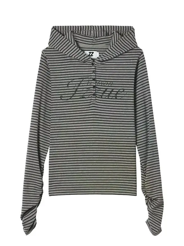 Izzue Striped Ruched-sleeve Hoodie - Grey