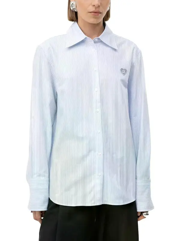 Hugo Stripe-print Logo-plaque Shirt - White