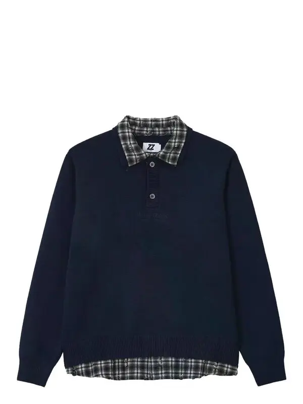Izzue Layered-effect Polo-collar Sweater - Blue