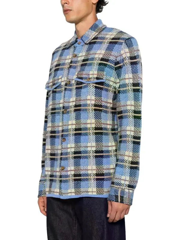 Guest In Residence Check-pattern Button-down Polo Shirt - Blue