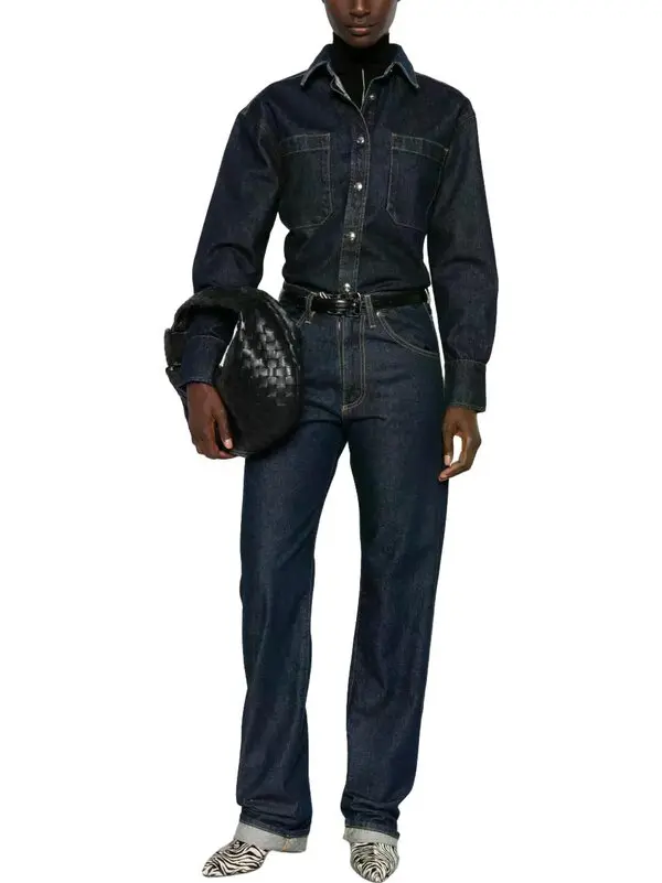 ANINE BING Samy Contrast-stitch Denim Shirt - Blue