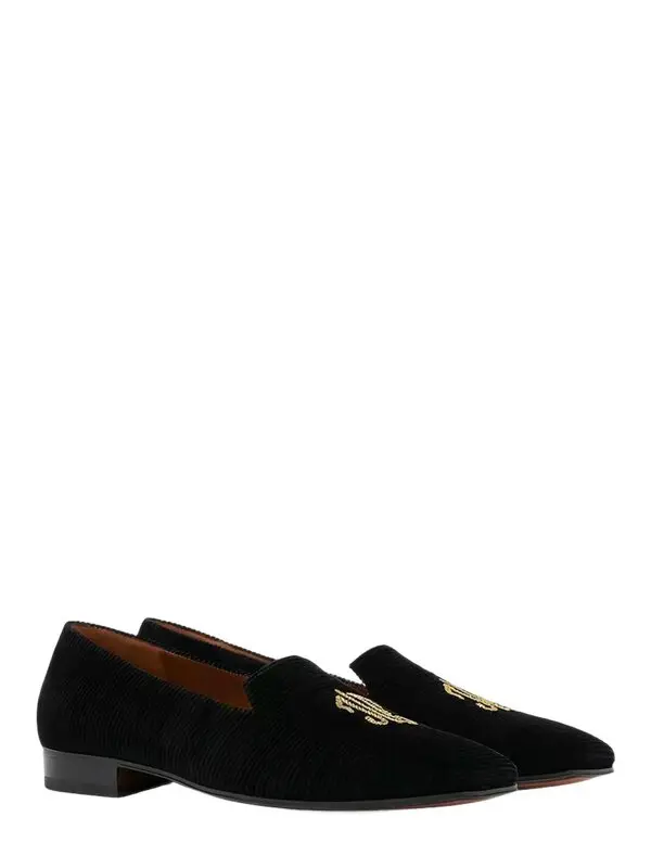 FERRAGAMO Embroidered Suede Loafers - Black