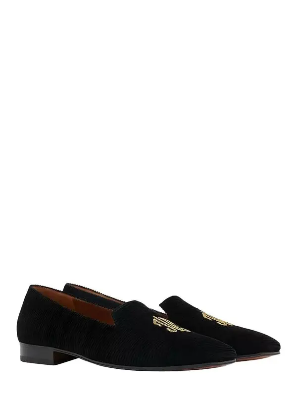 FERRAGAMO Embroidered Suede Loafers - Black