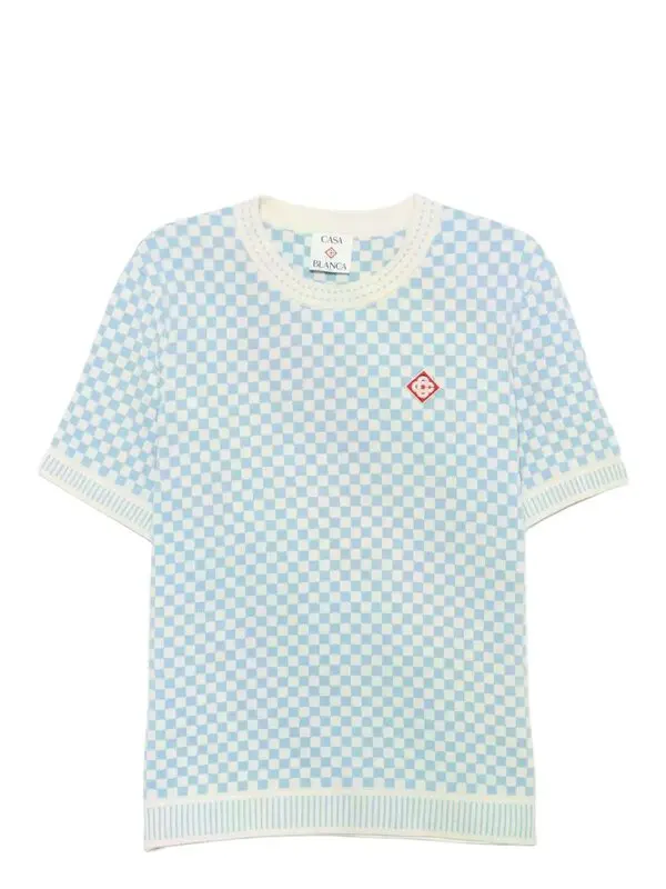 Casablanca Checkerboard-knit Logo-patch T-shirt - Blue