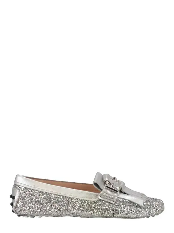 TOD'S Glitter-effect Fringed Loafers - Silver