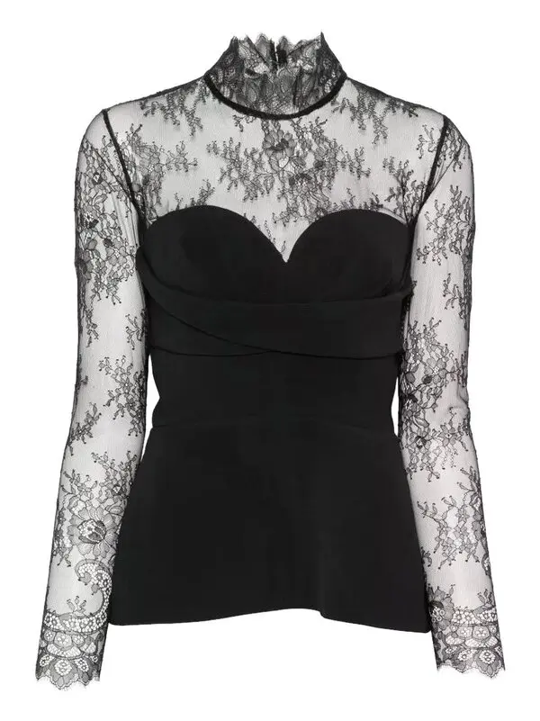 Elie Saab Lace-panelled Sweetheart-neck Top - Black