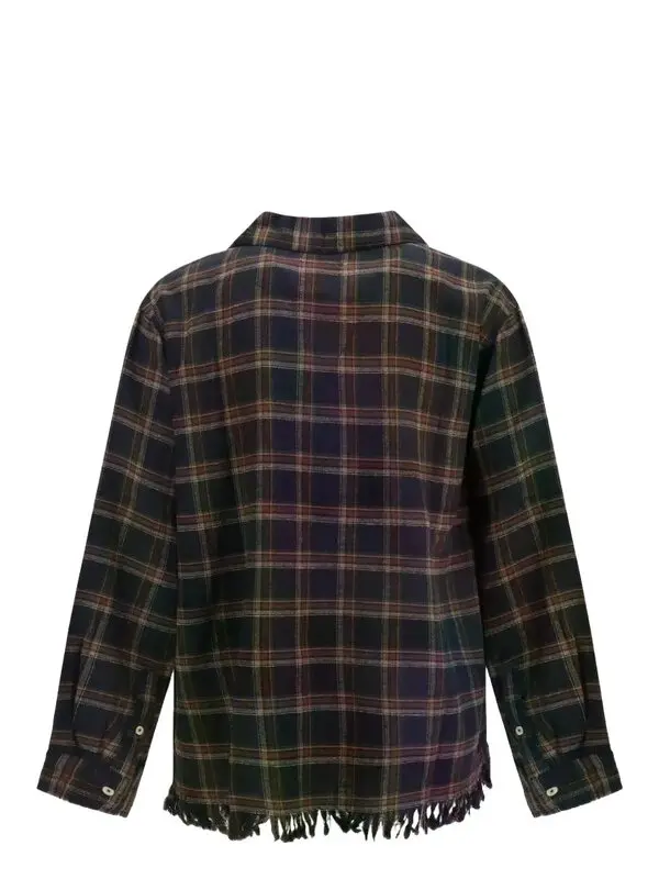 FOUND Raw-cut Fringe Plaid Shirt - Black