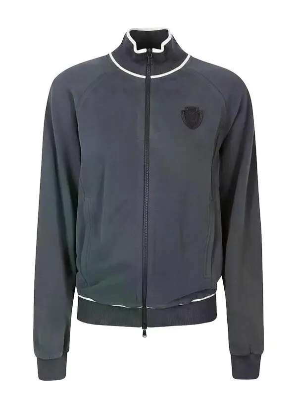 Brunello Cucinelli Cotton Smooth French Terry Sweatshirt With Zip And Logo - Blue