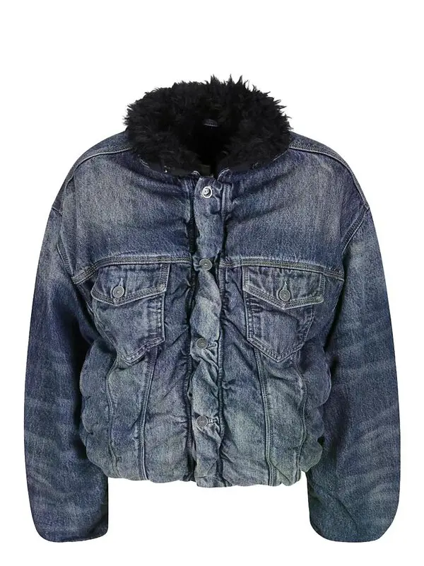 DIESEL® Faux-fur Trim Padded Denim Jacket - Blue