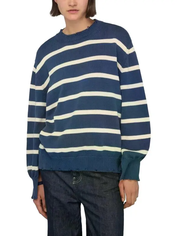 SEMICOUTURE Beatriz Striped Distressed-effect Sweater - Blue