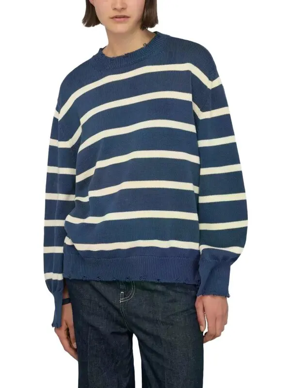 SEMICOUTURE Beatriz Striped Distressed-effect Sweater - Blue