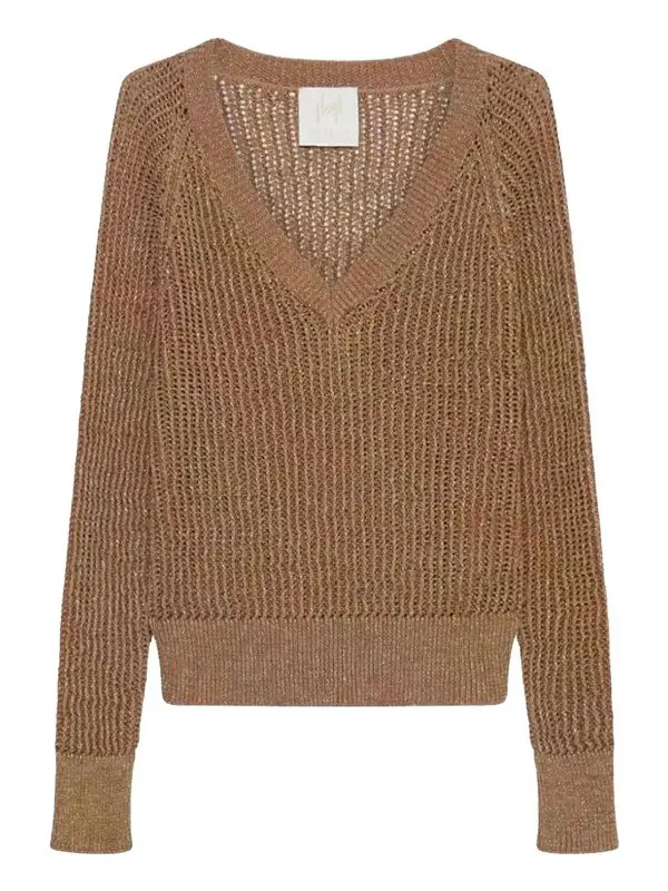 Marella Storia V-neck Lurex Cotton Sweater - Brown