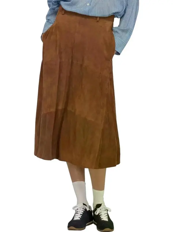 SEMICOUTURE Laurencia Panelled Suede Midi Skirt - Brown