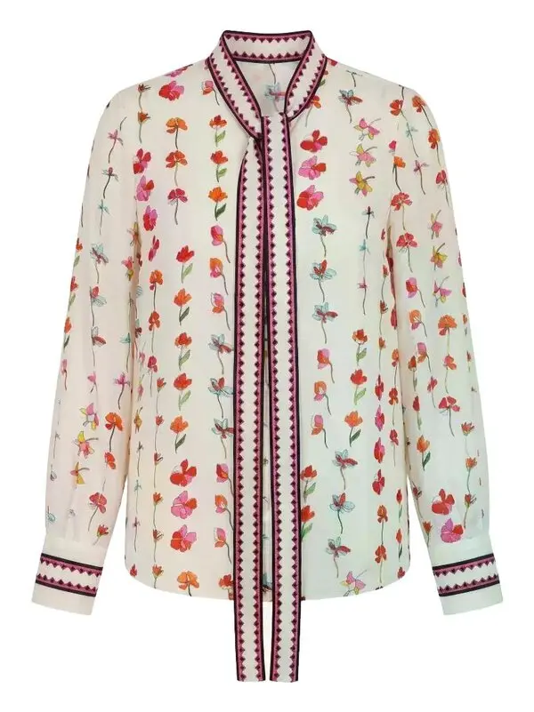 Valentino Garavani Floral-print Pussy-bow Shirt - Neutrals
