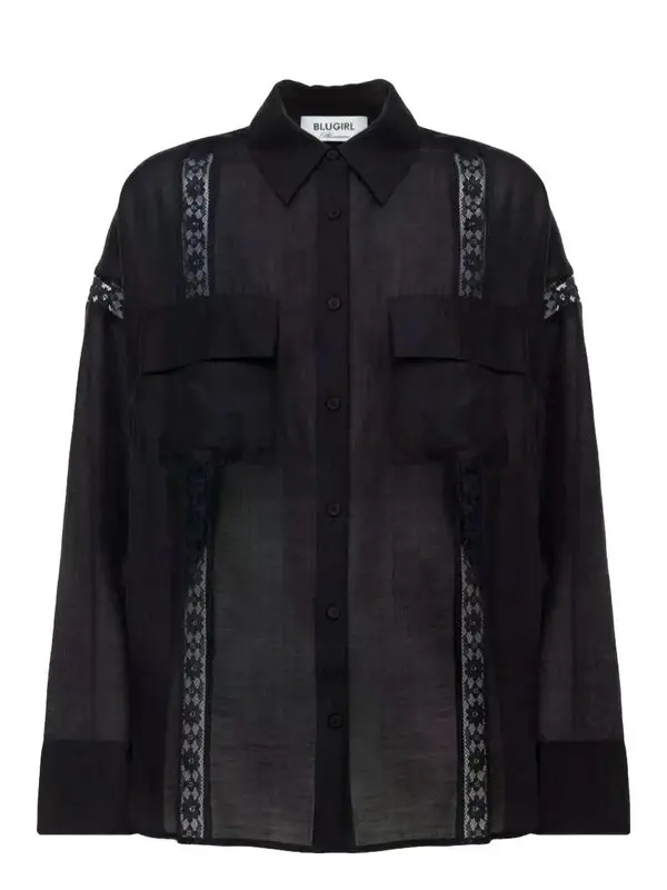 BLUGIRL Lace-trim Flap-pocket Shirt - Black