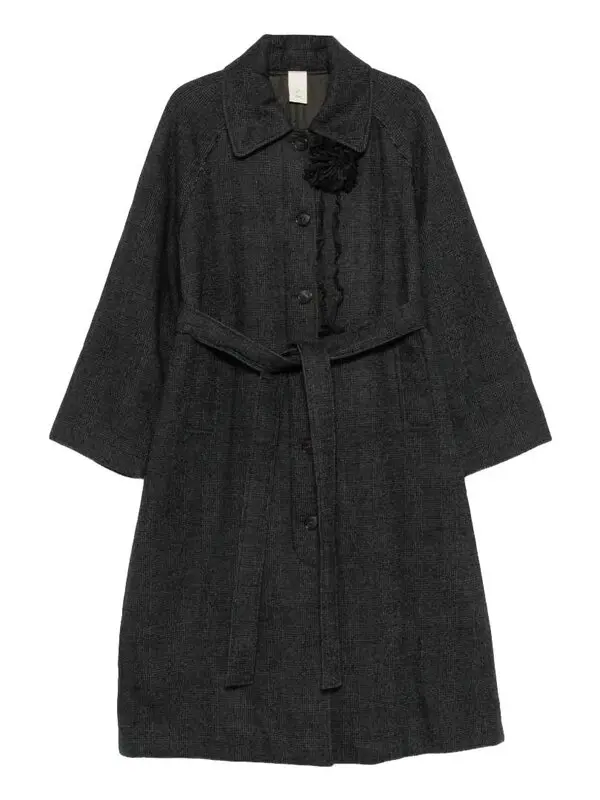 Soh Check-pattern Belted Coat - Grey